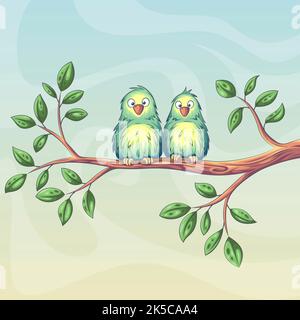Two birds is sitting on a branch. Birds couple on branch isolated on ...