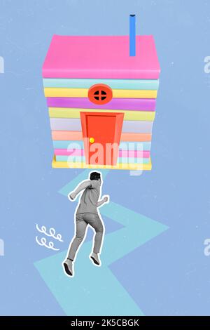 Creative drawing collage picture of running away escaping man virus ...