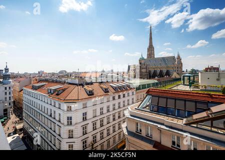 Above the rooftops of Vienna with a view of St. Stephen's Cathedral ...