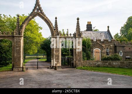 Gothic gates to Clytha house, Monmouthshire, Wales. UK Stock Photo - Alamy