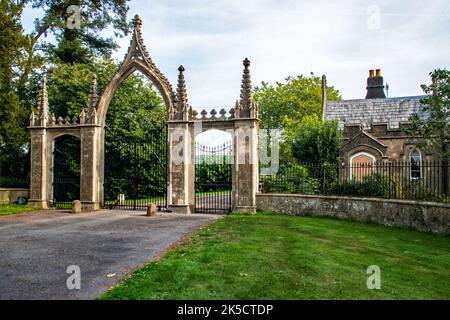 Gothic gates to Clytha house, Monmouthshire, Wales. UK Stock Photo - Alamy