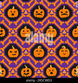 Seamless Halloween pattern with Jack O' Lantern Pumpkin. Vector ...