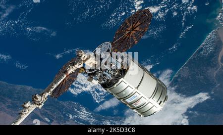 Northrop Grumman's Cygnus space freighter is positioned away from the ...