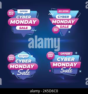 flat cyber monday sale labels collection vector design illustration ...