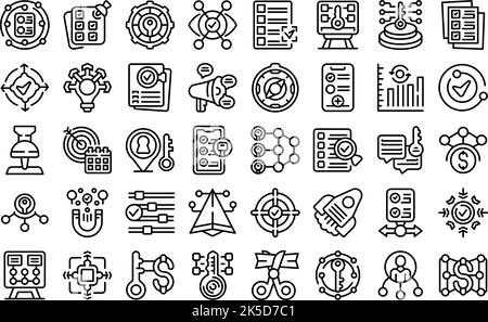 Key points icons set outline vector. Path process. Escape answer neon ...