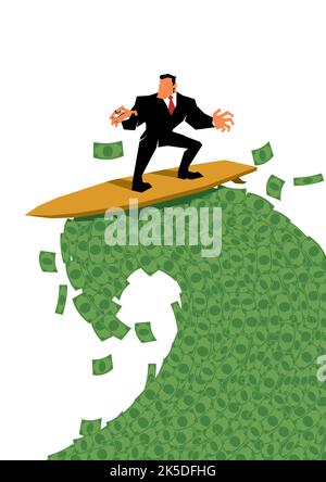 happy rich cartoon concept of surfboard with money eyes Stock Vector ...