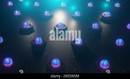 Quantum computer circuit at work, qubits, system board macro ...