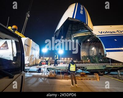 Orion's European Service Module is loaded on the Antonov airplane in ...