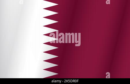 Waving Qatar flag with its serrated bands in maroon and white colors ...