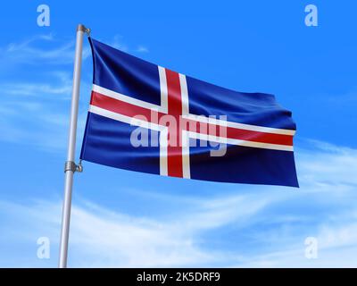 Beautiful Iceland flag waving in the wind with sky background - 3D ...