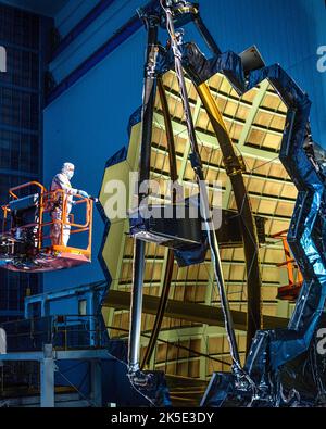 Preparing the James Webb Space Telescope (JWST). NASA technicians ...