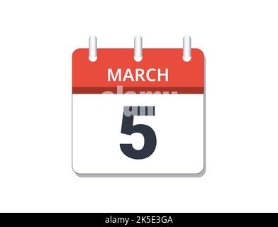 Icon calendar day - 5 March. 5th days of the month, vector illustration ...