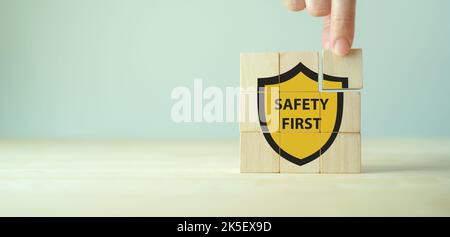 Safety first symbols, work safety, caution work hazards, danger ...