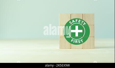 Safety first symbols, work safety, caution work hazards, danger ...