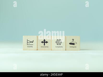 VUCA and strategic management. Wooden cubes with VUCA icon and text ...