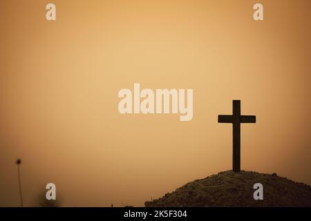 Religious concepts. Christian wooden cross on a background with ...