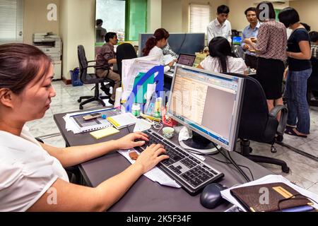 Vietnamese office workers using computer, Hai Phong, Vietnam Stock ...