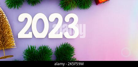 Christmas greeting card with decorated fir tree and alarm clock Stock ...