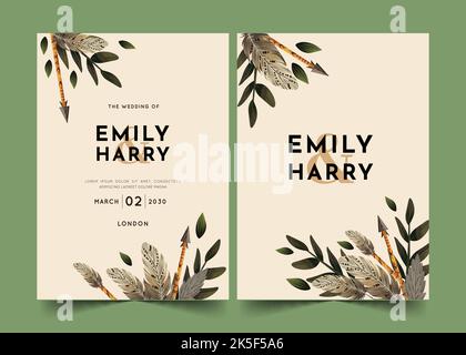 watercolor boho wedding invitation template vector design illustration ...