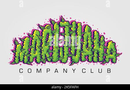 Lettering words marijuana with smoke weed effect illustration vector ...