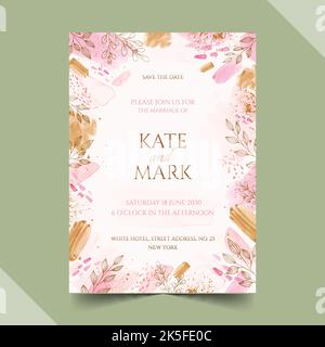 watercolor hand drawn wedding invitation template vector design ...