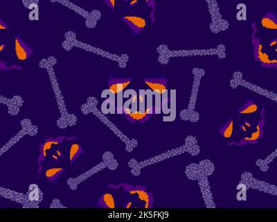 Halloween carved face with a bone in its mouth in pixel art style. Evil ...