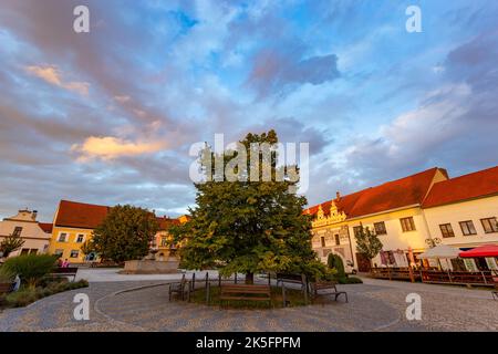 Evening above historic center of Bechyne. Old church. Czechia Stock ...