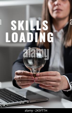 Conceptual caption Skills Loading. Conceptual photo points out the degree of difficulty when ...