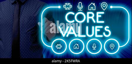 Conceptual display Core Values, Business showcase principles which ...