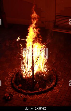 large wood fire as a ritual in hindu culture, celebrated as holika ...