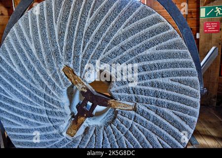 Millstone on display in the historic Sanssouci Windmill, Sanssouci Park ...