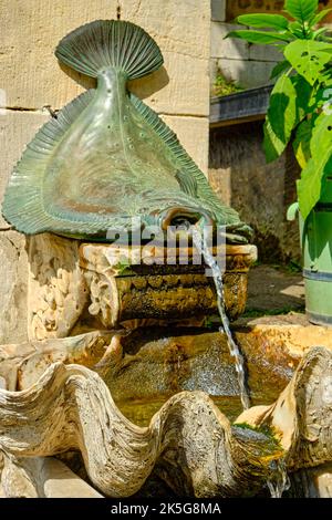 Flatfish and mussel shell, fountain detail, Roman Baths in Sanssouci ...