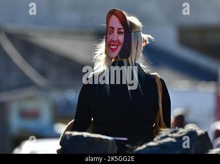 Cheddar, UK. 08th Oct, 2022. A person with friends are seen in Cheddar ...