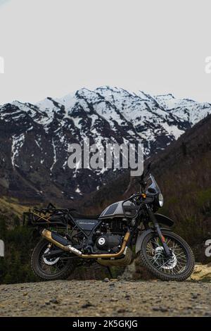 The Royal Enfield Himalayan motorcycle against the background of ...
