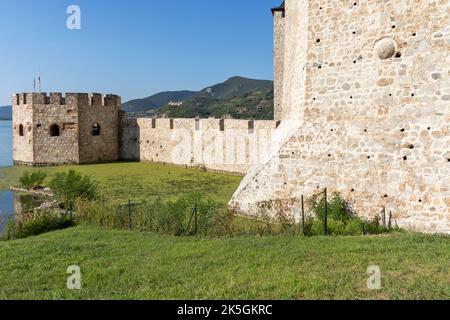 Ruins of Medieval fortified town of Golubac at the coast of Danube ...
