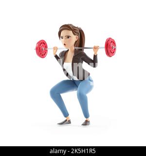 3d cartoon woman lifting heavy box, illustration isolated on white ...