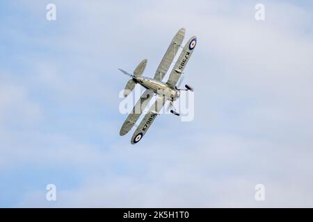 1938 Gloster Gladiator (K7985) airborne at the Race Day Airshow held at ...