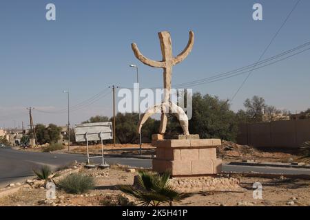 View of the Amazigh symbol Tifinagh in the center of the mountainous ...
