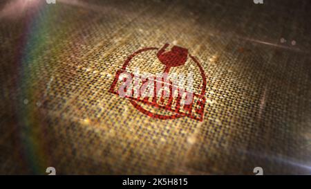 Fragile stamp printed on linen sack. Careful shipping and handle with ...