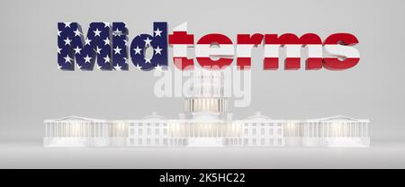 Midterm elections concept. The text Midterms colored in the US flag ...