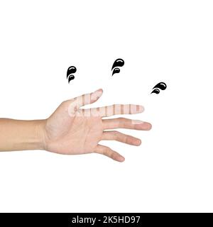 Palmar aspect of sweaty and oily hands. Sweating palms. Isolated on ...