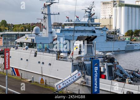 French navy warship Rhone and patrol ship Pluvier moored in Leith ...