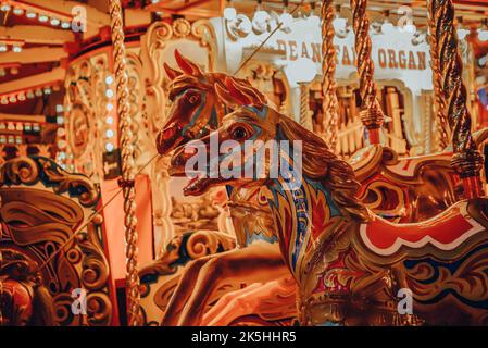 Funfair, Barnstaple, Devon UK September 12th 2022, Carousel at Public ...