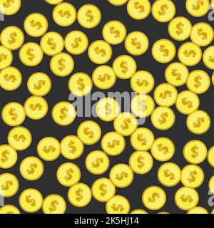 Coins with Dollar Symbols Seamless Pattern, 3D Illustration on Black ...