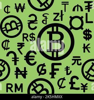 seamless green pattern of graphic symbols of different currencies of ...