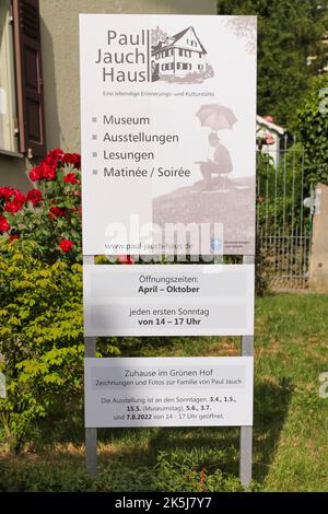 Gruener Hof, information board, sign with drawing, Paul Jauch's garden ...