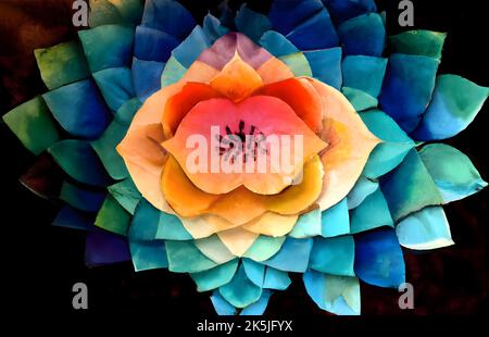 Colorful symmetrical mandala design isolated on black background Stock ...