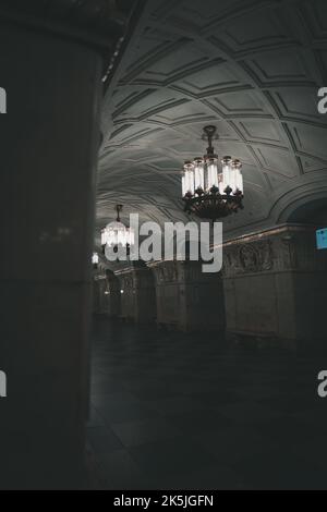 Dimly lit scene from the Moscow Metro, Russia Stock Photo - Alamy