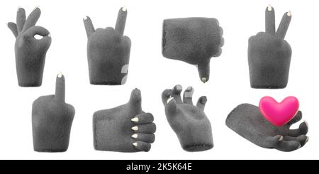 3d furry wolf hands in plastic cartoon style. Pointing fingers gesture ...