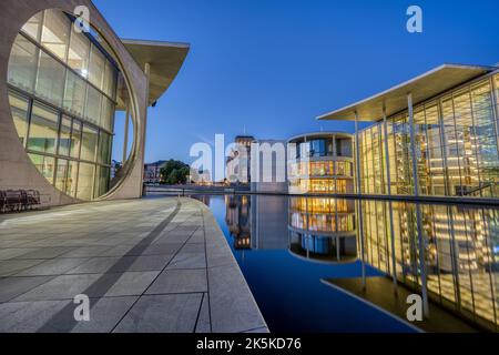 Modern buildings in Berlins government district at dawn with the ...